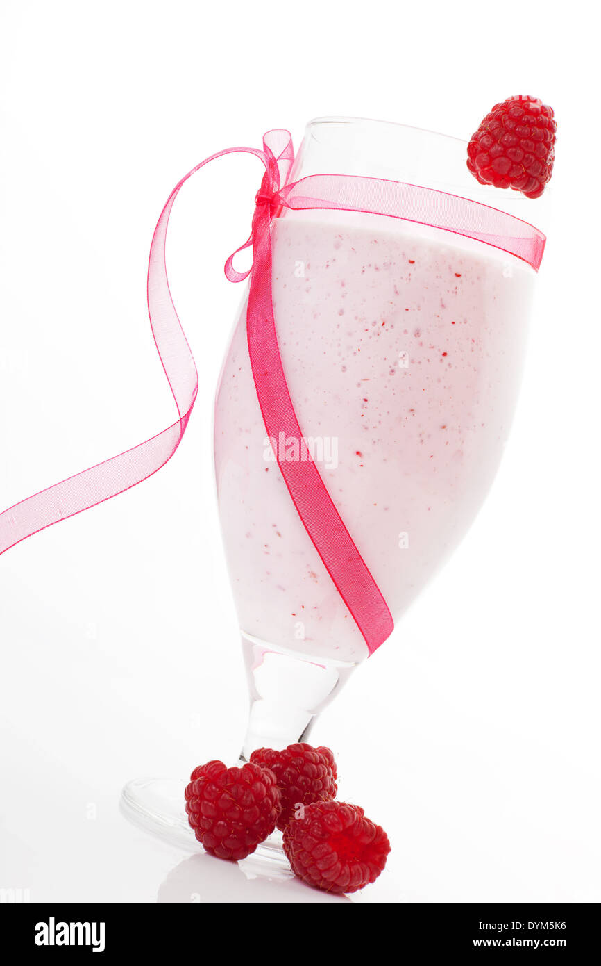 Delicious raspberry fruit shake isolated on white background. Fruity ...
