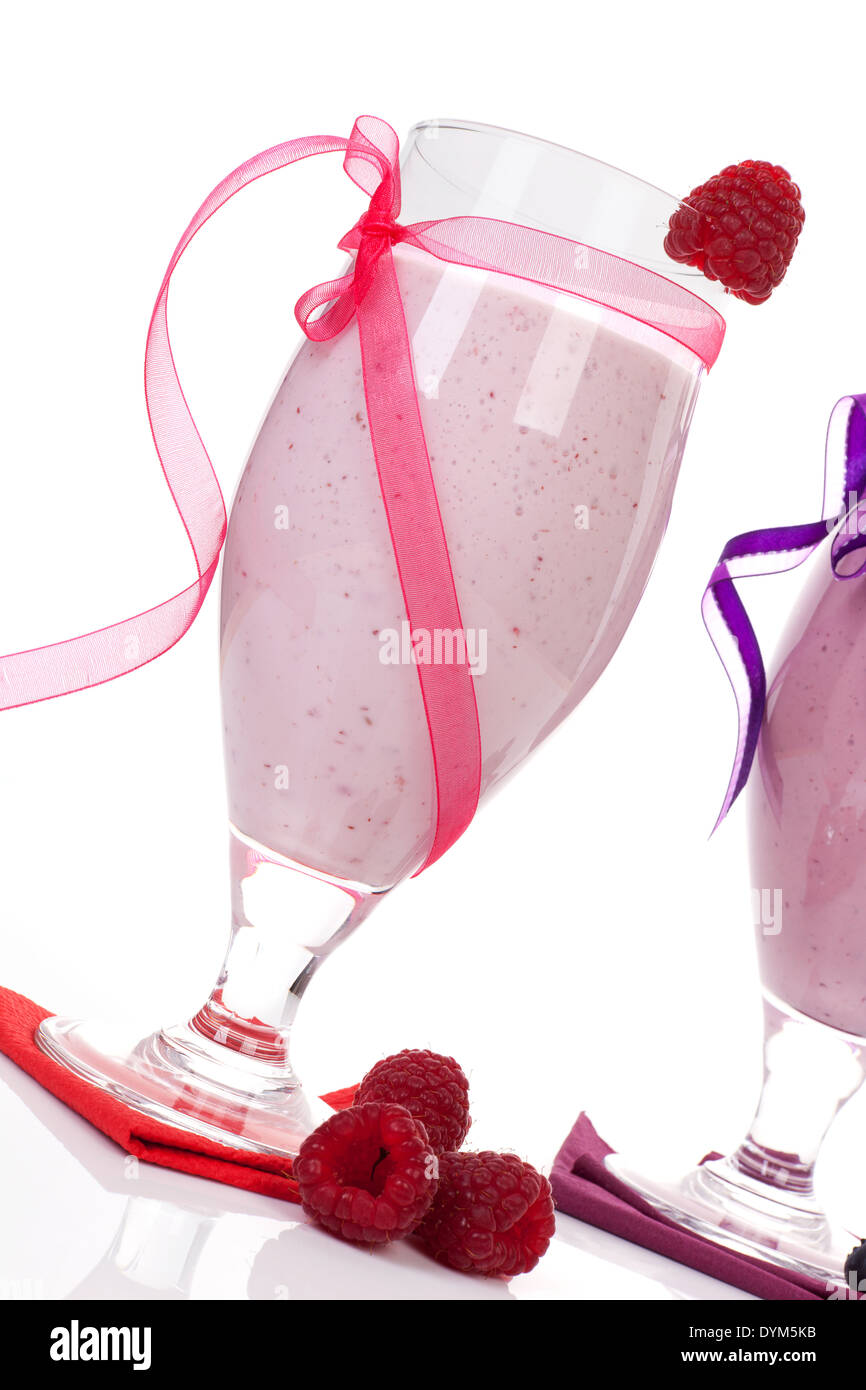 Raspberry yogurt shake with fresh raspberries decorated with pink ...
