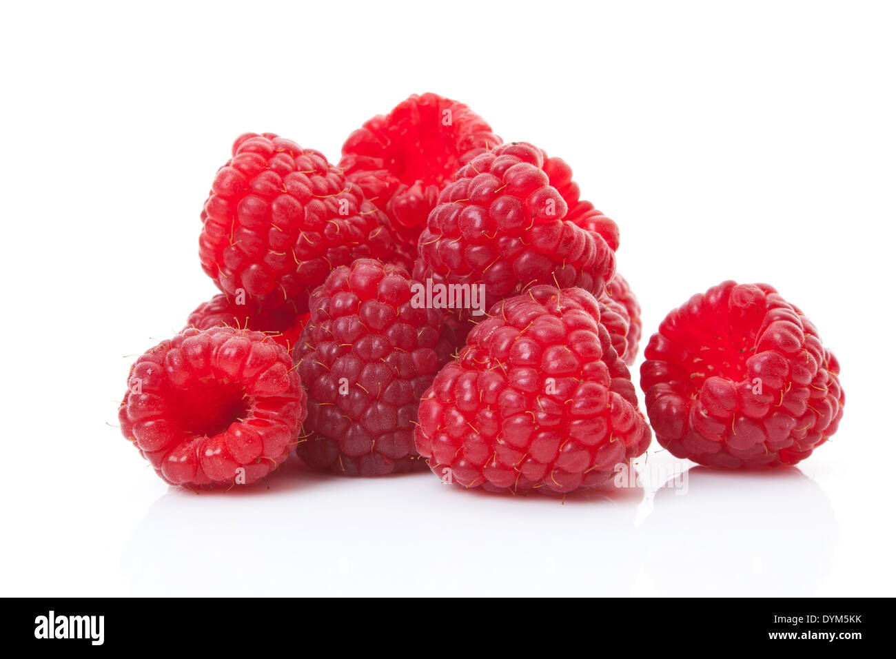 Delicious ripe raspberries group isolated on white background ...