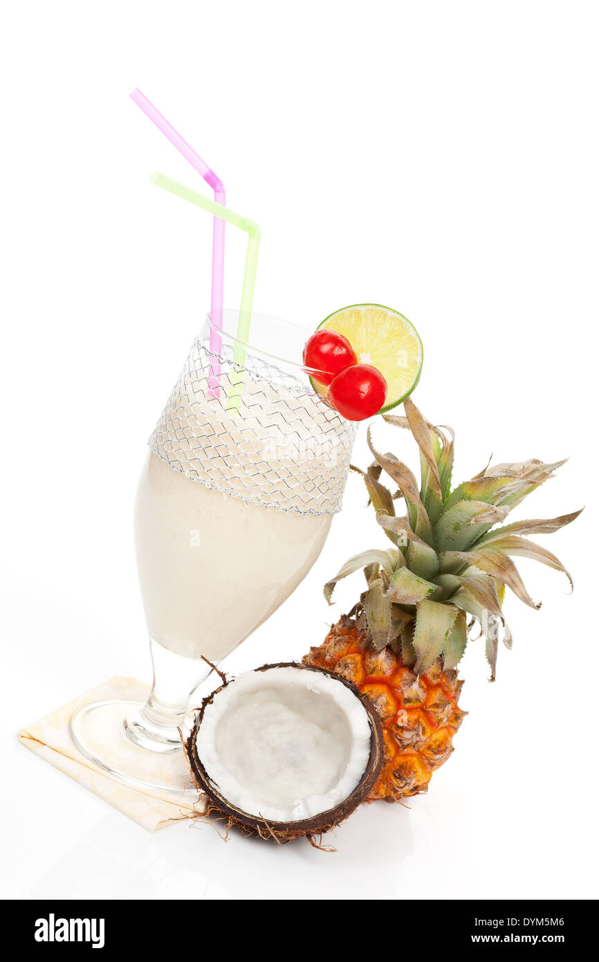 Delicious cocktail pina colada with coconut and pineapple isolated on ...