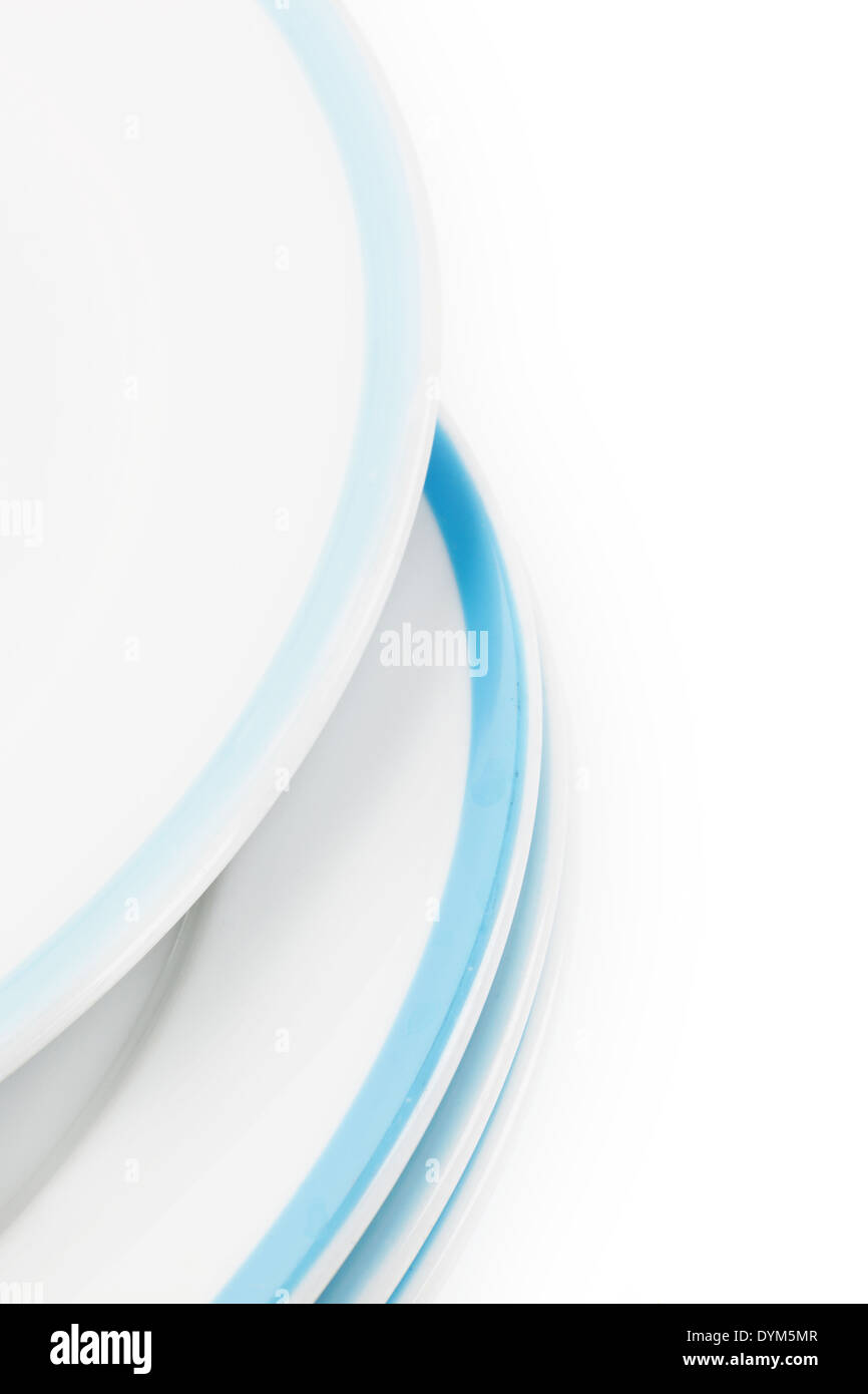 White plate with blue border detail isolated on white background with ...