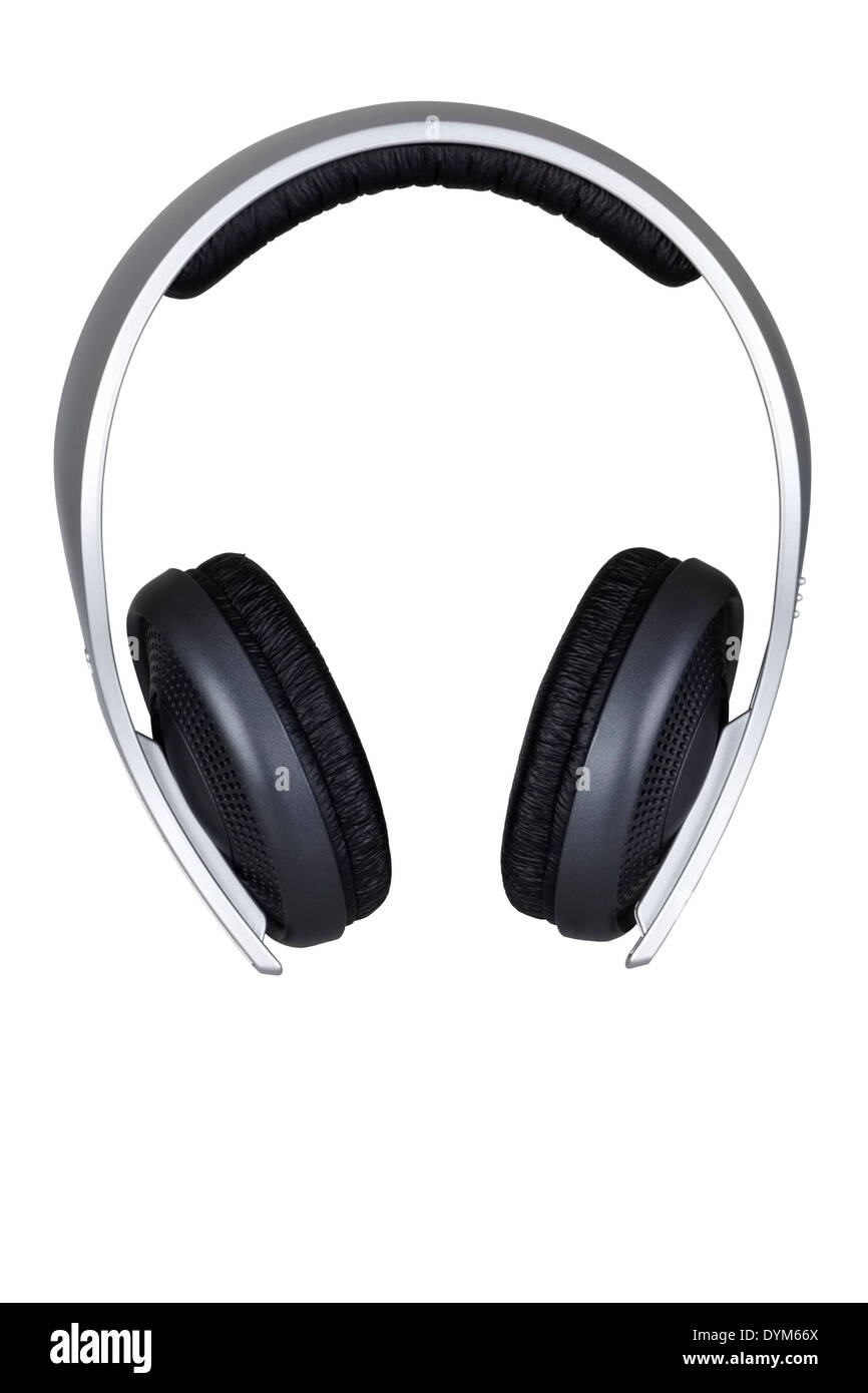 Professional silver wireless headphones isolated on white background ...