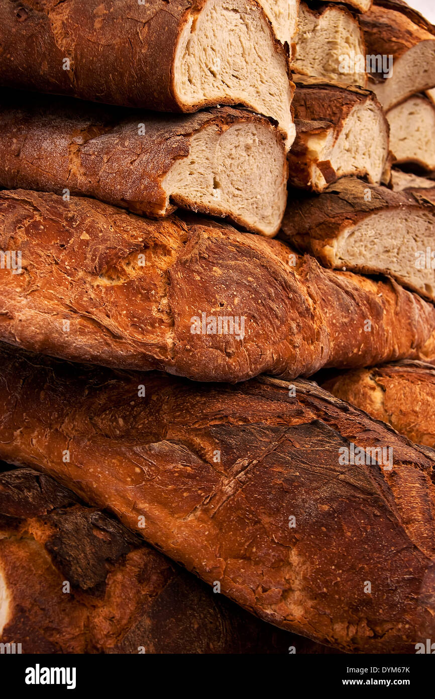 Fresh Italian ciabatta cut bread and crust background Stock Photo - Alamy