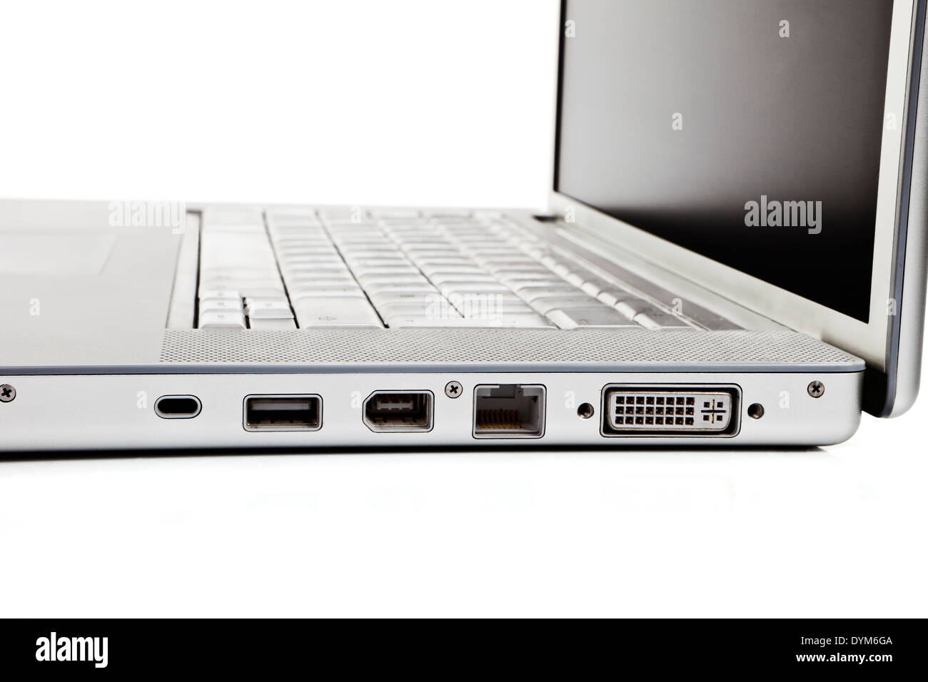 White laptop isolated on white, side view Stock Photo - Alamy