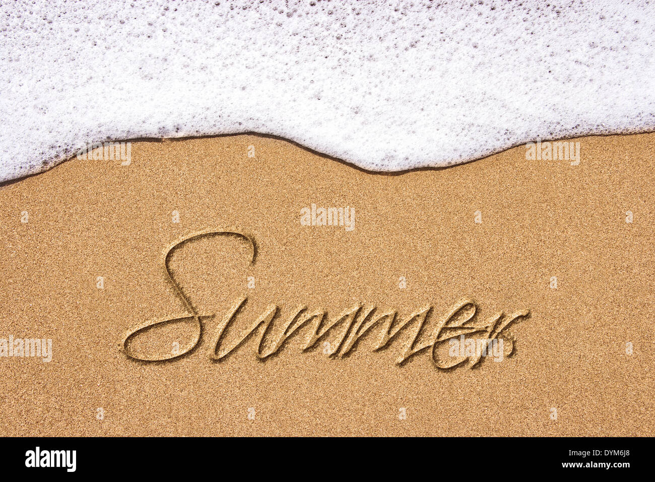 Beach background with summer written in sand. Wave and sand border ...