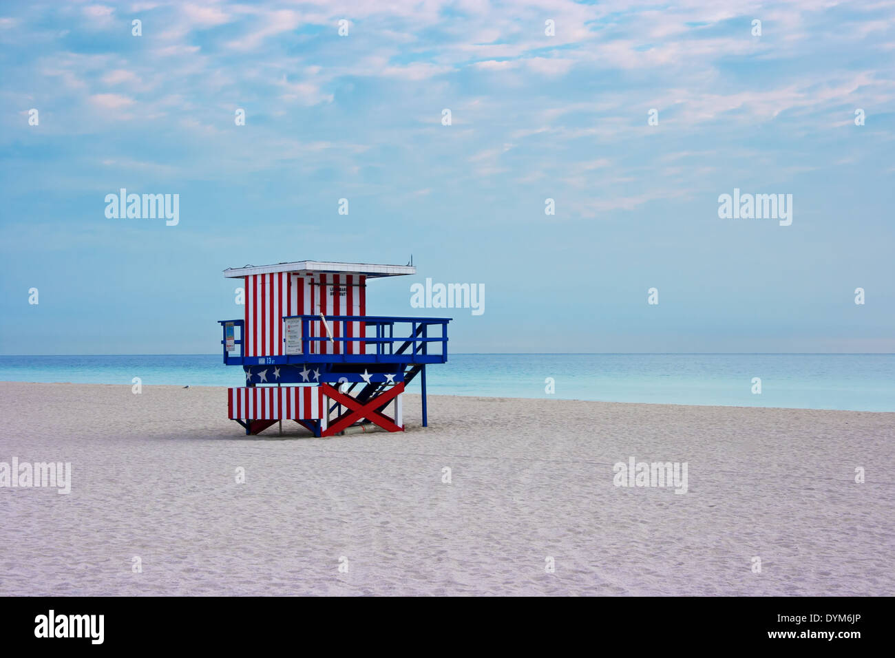 Lifeguard cabin on empty beach, Miami Beach, Florida, USA Stock Photo ...
