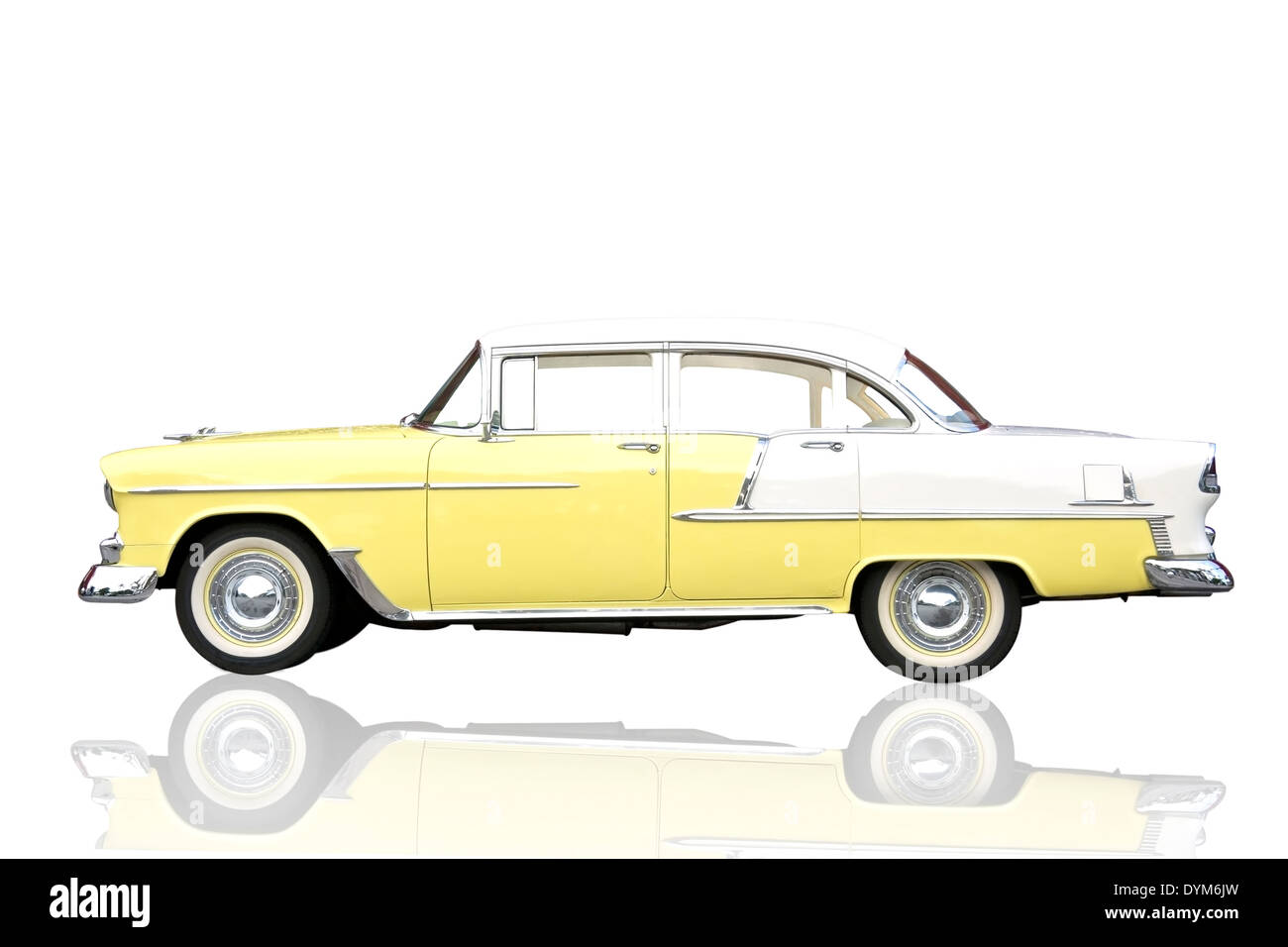 Shiny metallic old yellow american retro car isolated on white with ...