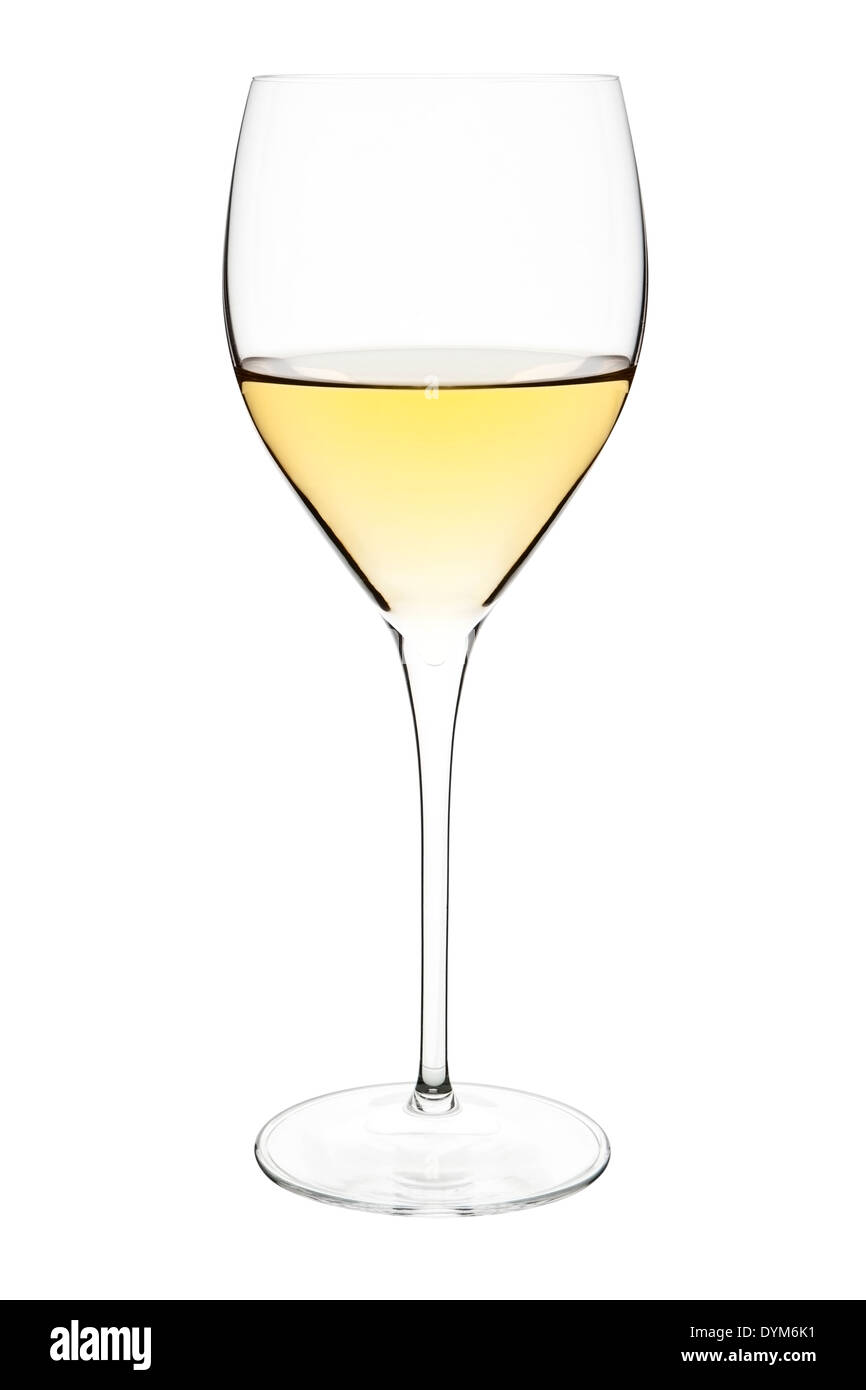 Wine glass with white wine isolated on white background with clipping ...