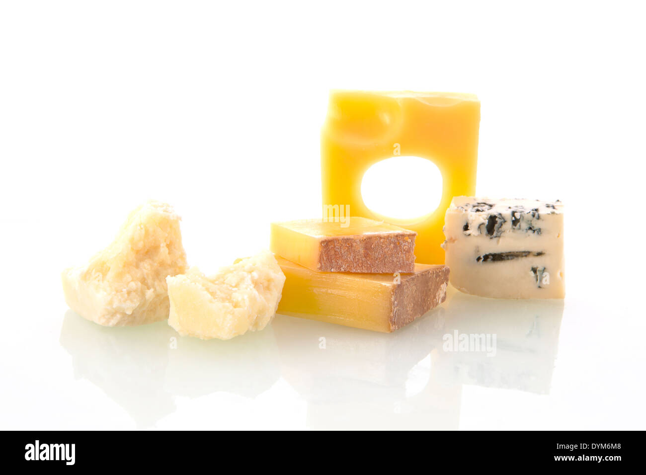 Various cheese types isolated on white background. Emmentaler ...
