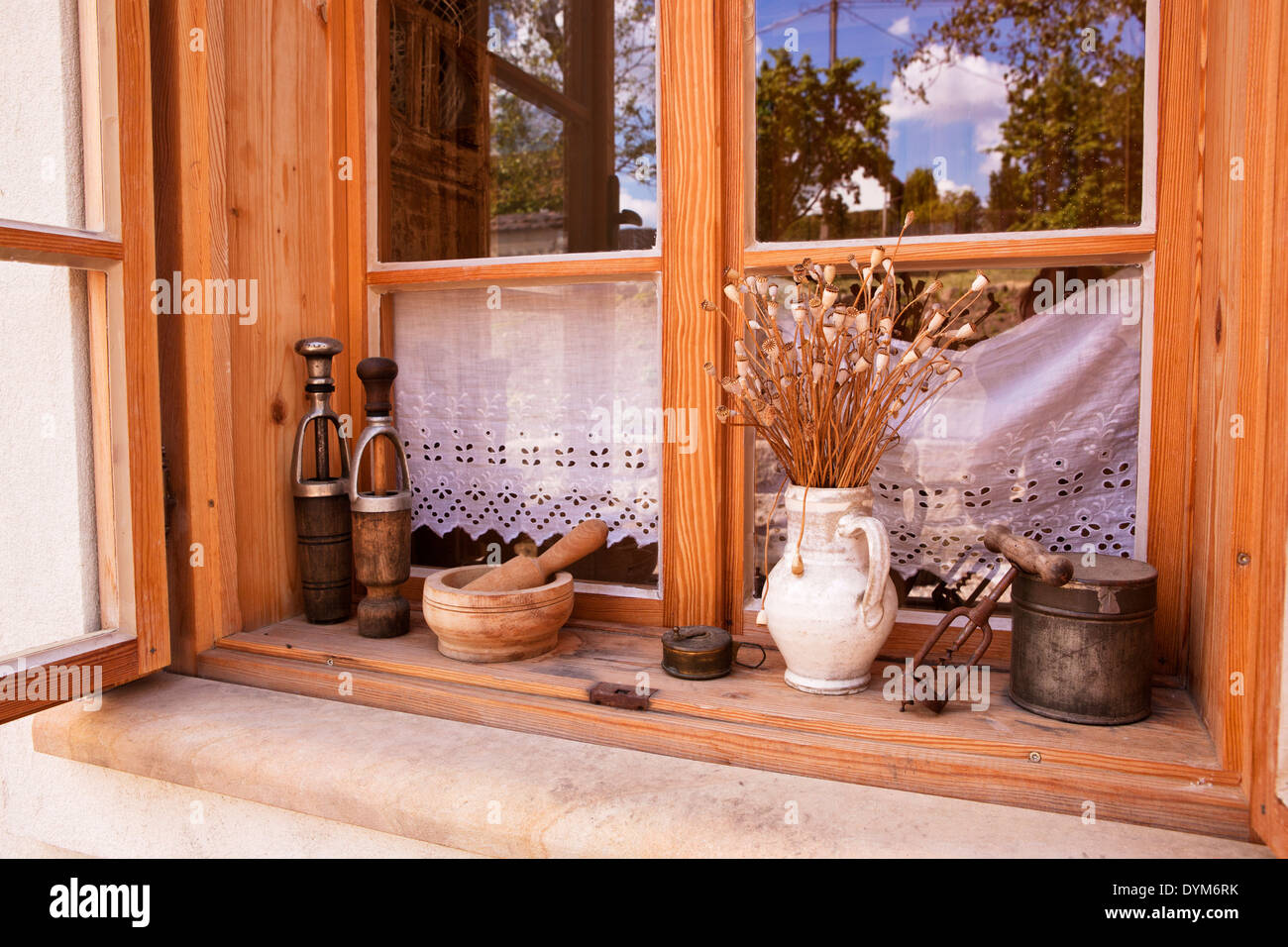 Beautiful vintage window with antique decoration Stock Photo - Alamy