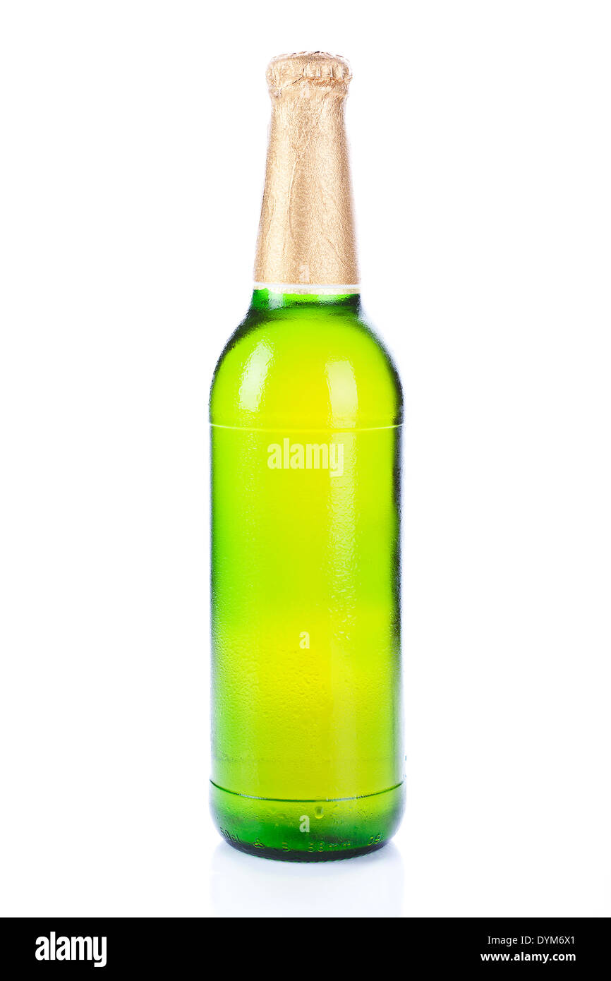 Luxurious cold green beer bottle without label isolated on white ...