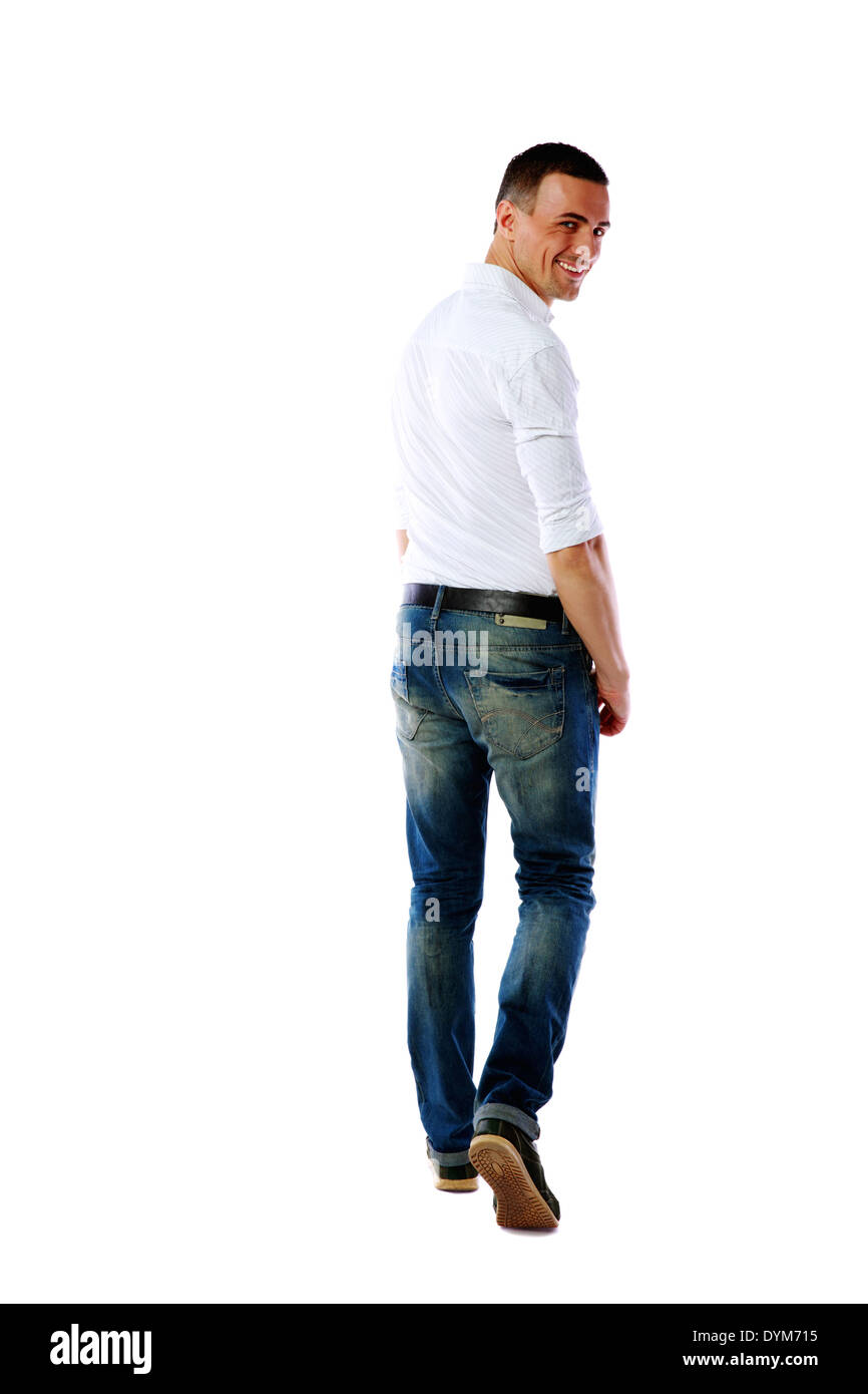 Back view portrait of a man over white background Stock Photo - Alamy