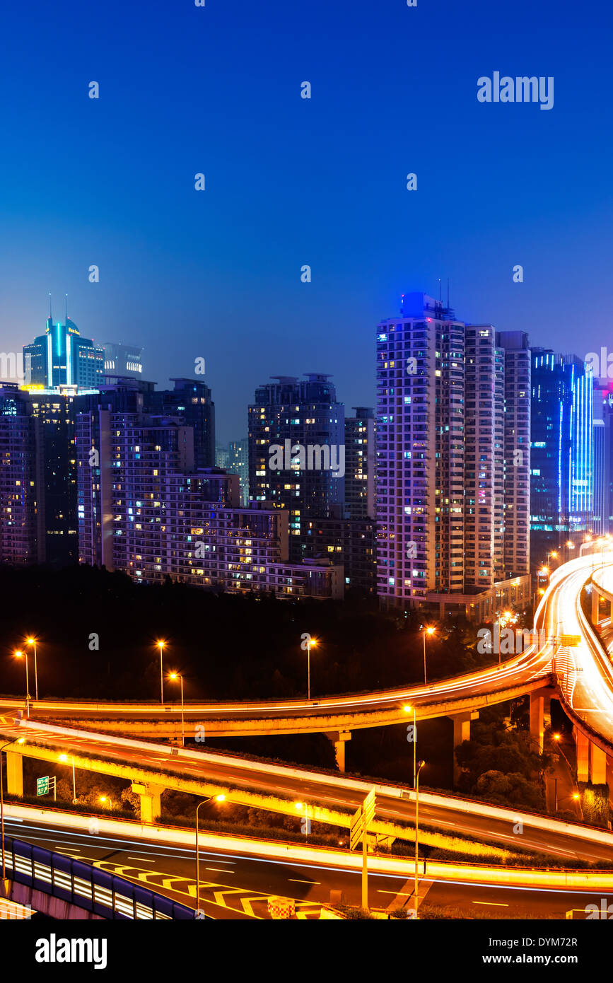 beautiful city interchange overpass at nightfall in shanghai Stock ...