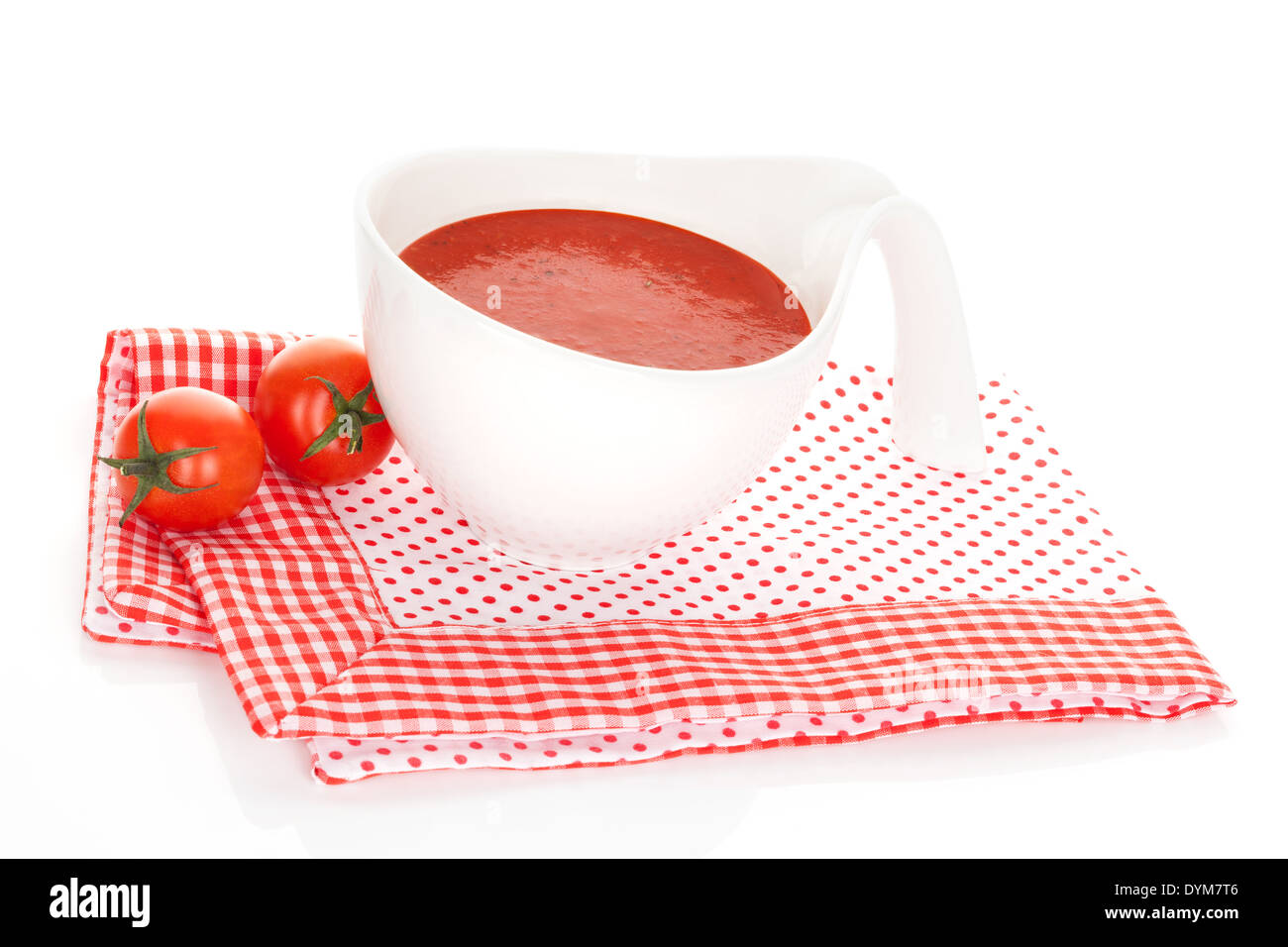 Delicious tomato soup background in red and white. Culinary healthy ...