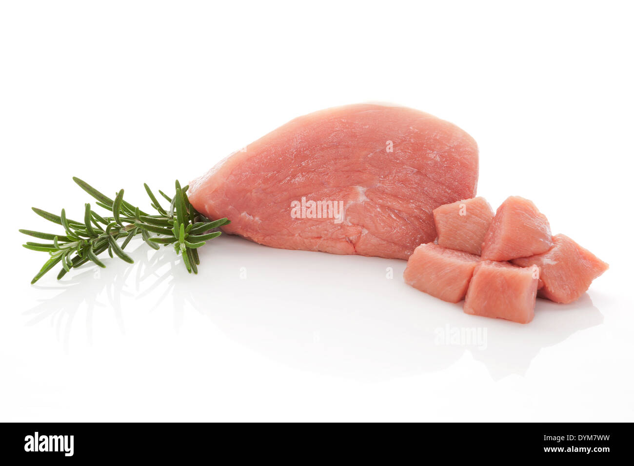 Delicious raw pork piece with fresh herbs isolated on white background ...