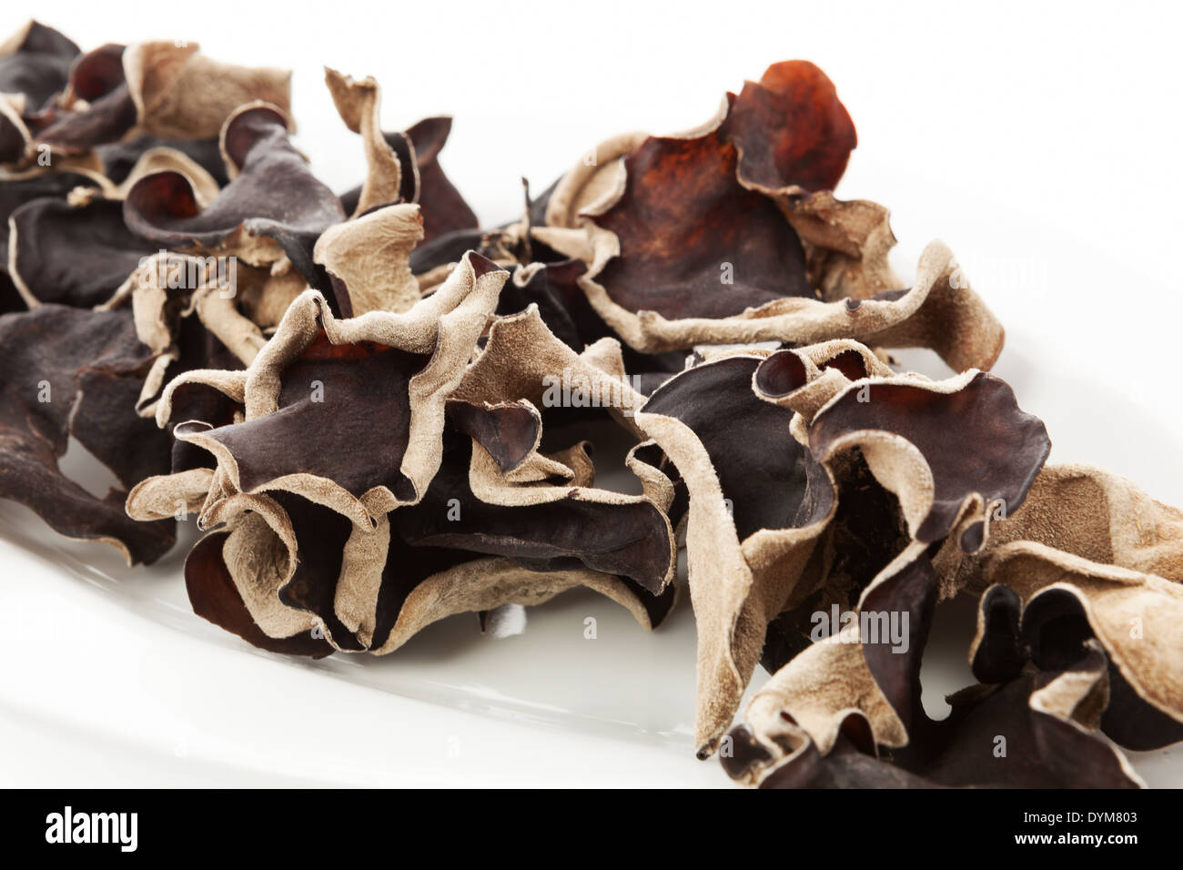 Delicious dry jelly ear fungus isolated on white background. Culinary ...
