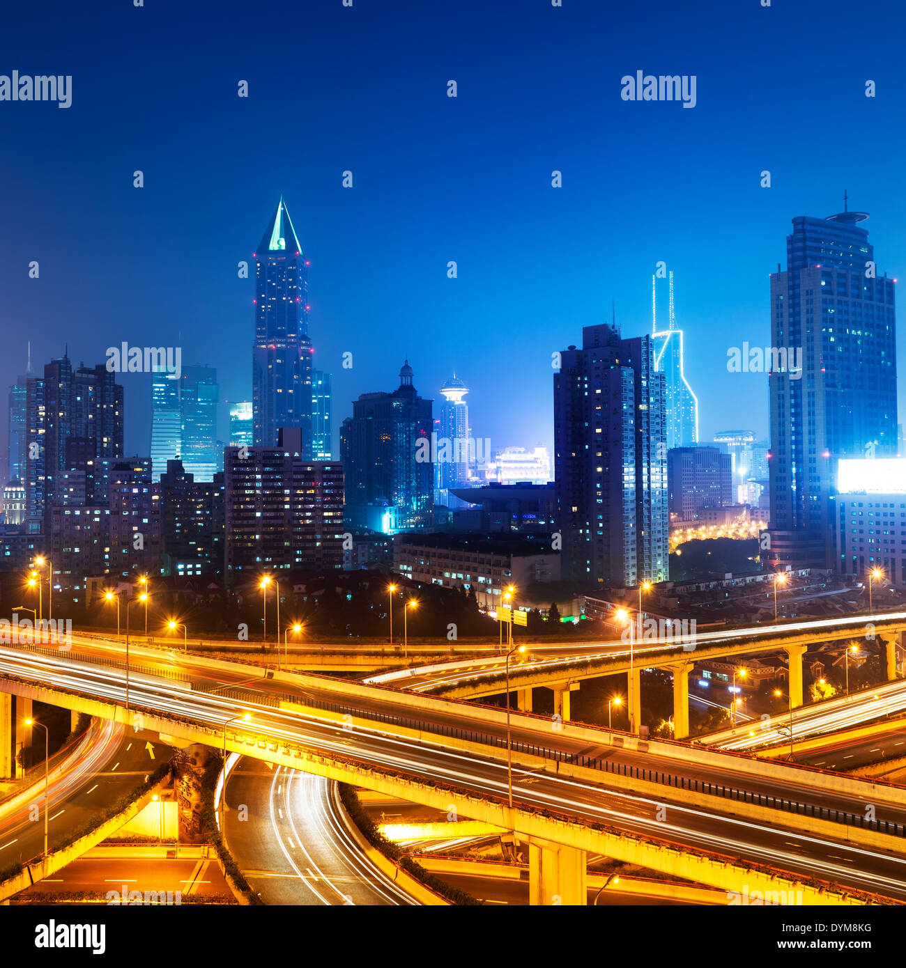 beautiful city interchange overpass at nightfall in shanghai Stock ...