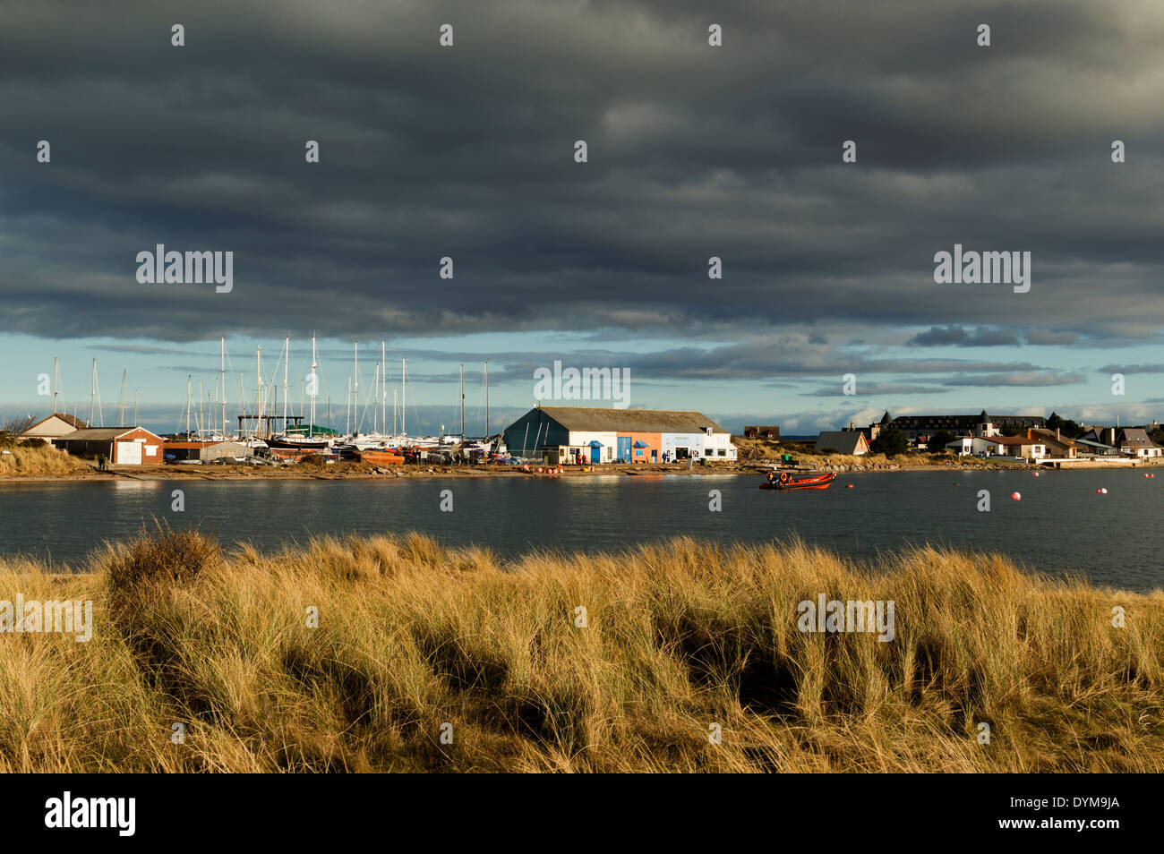 BOATYARD AND HOUSES FINDHORN VILLAGE AND BAY MORAY SCOTLAND Stock Photo ...