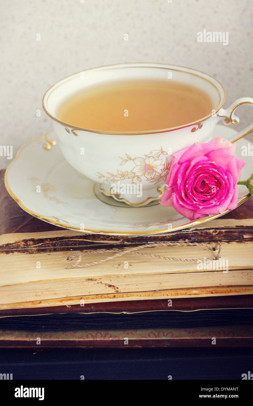 books with cup of tea Stock Photo - Alamy