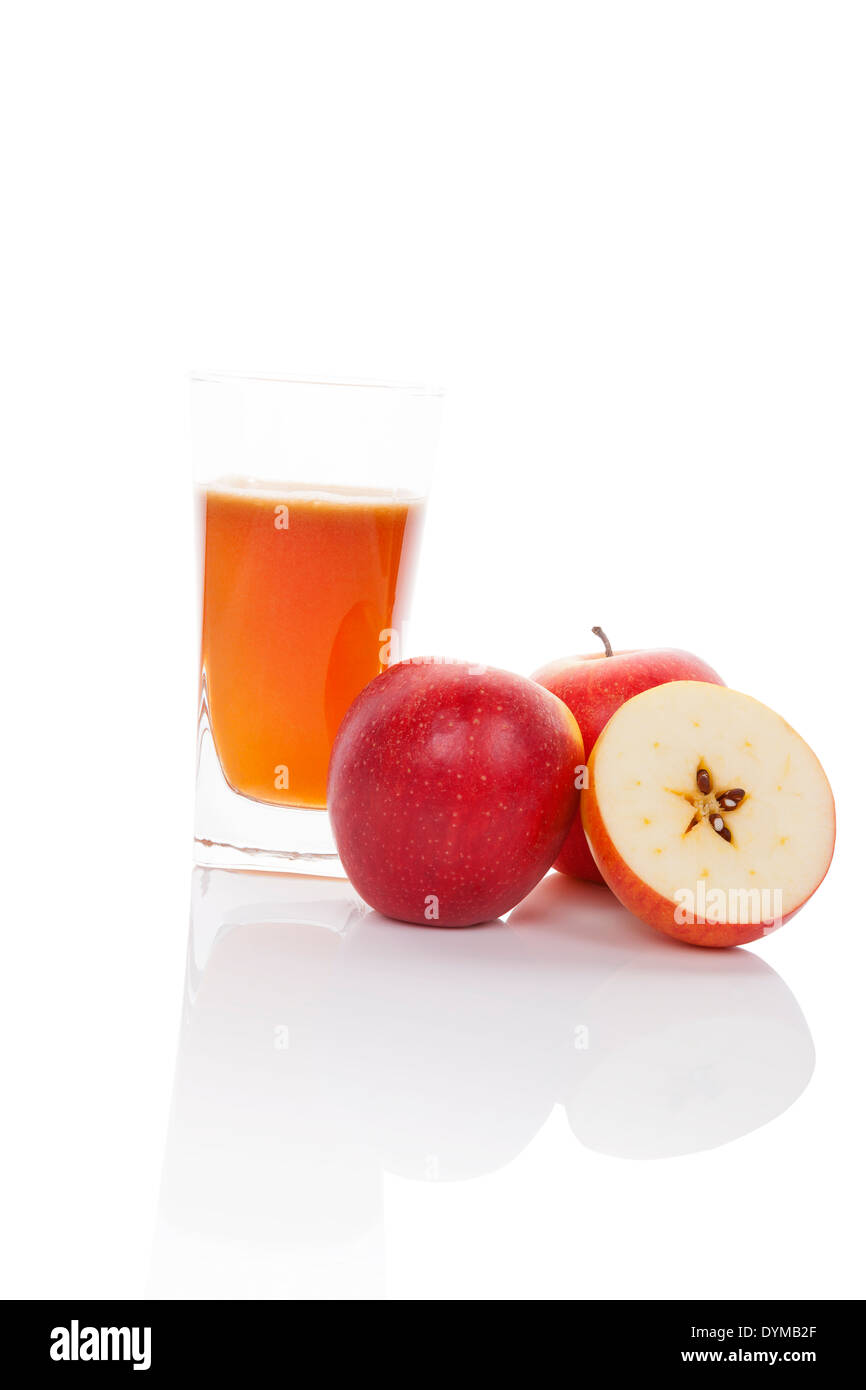 Fresh apple juice and apple isolated on white background with ...