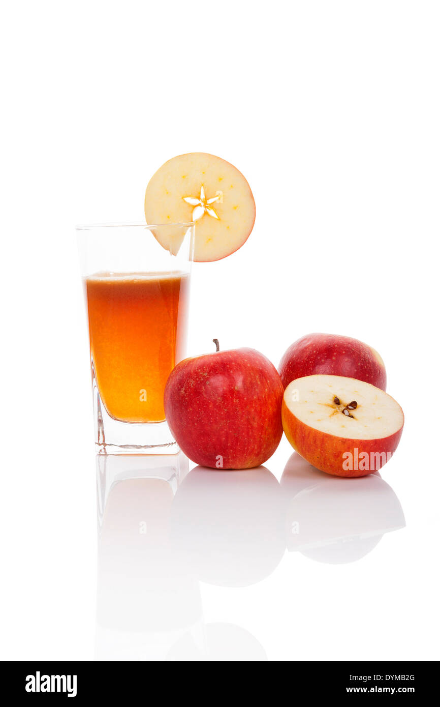 Fresh apple juice with fresh red ripe apple isolated on white ...