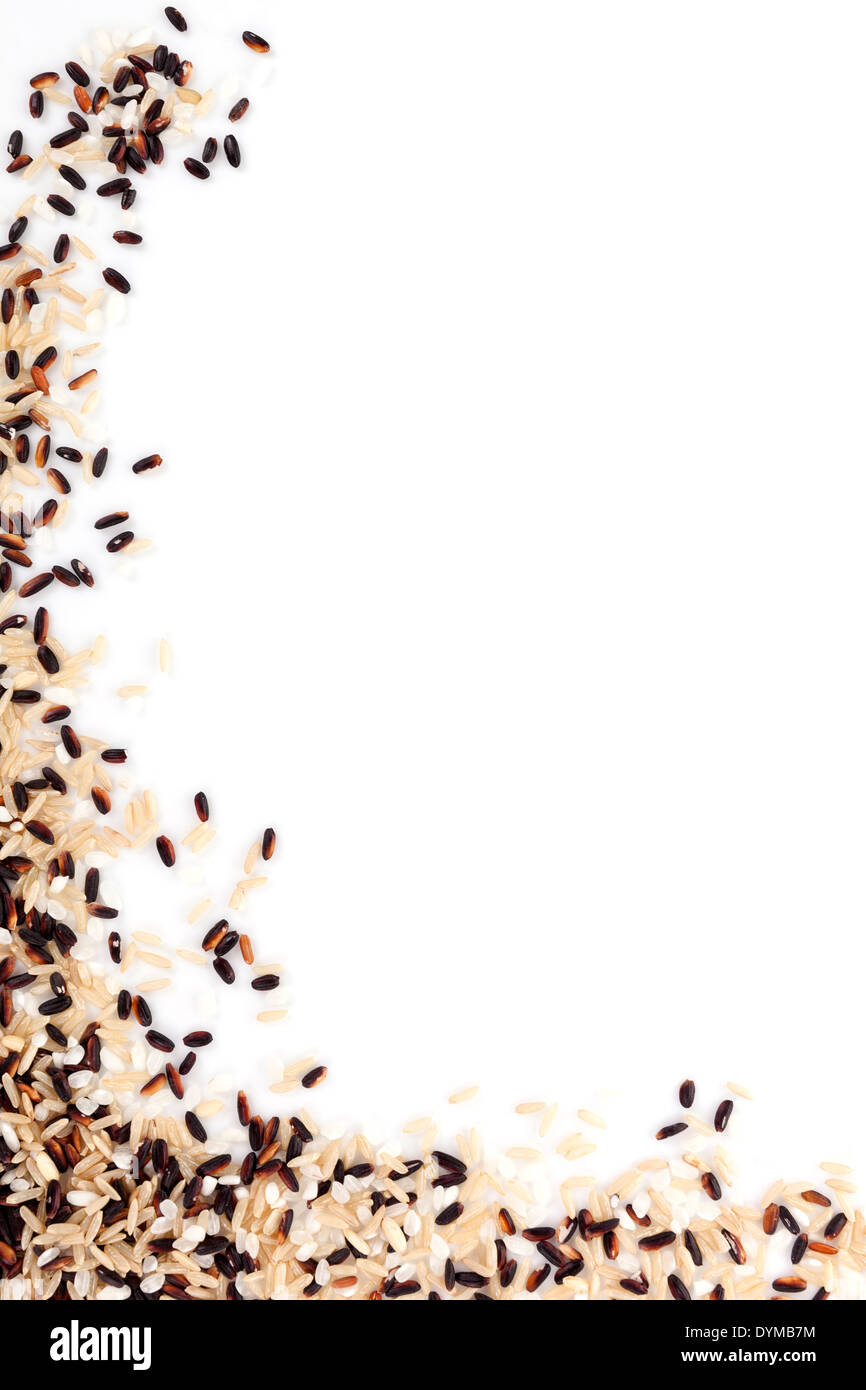 White, natural and wilde rice isolated on white background. Healthy ...