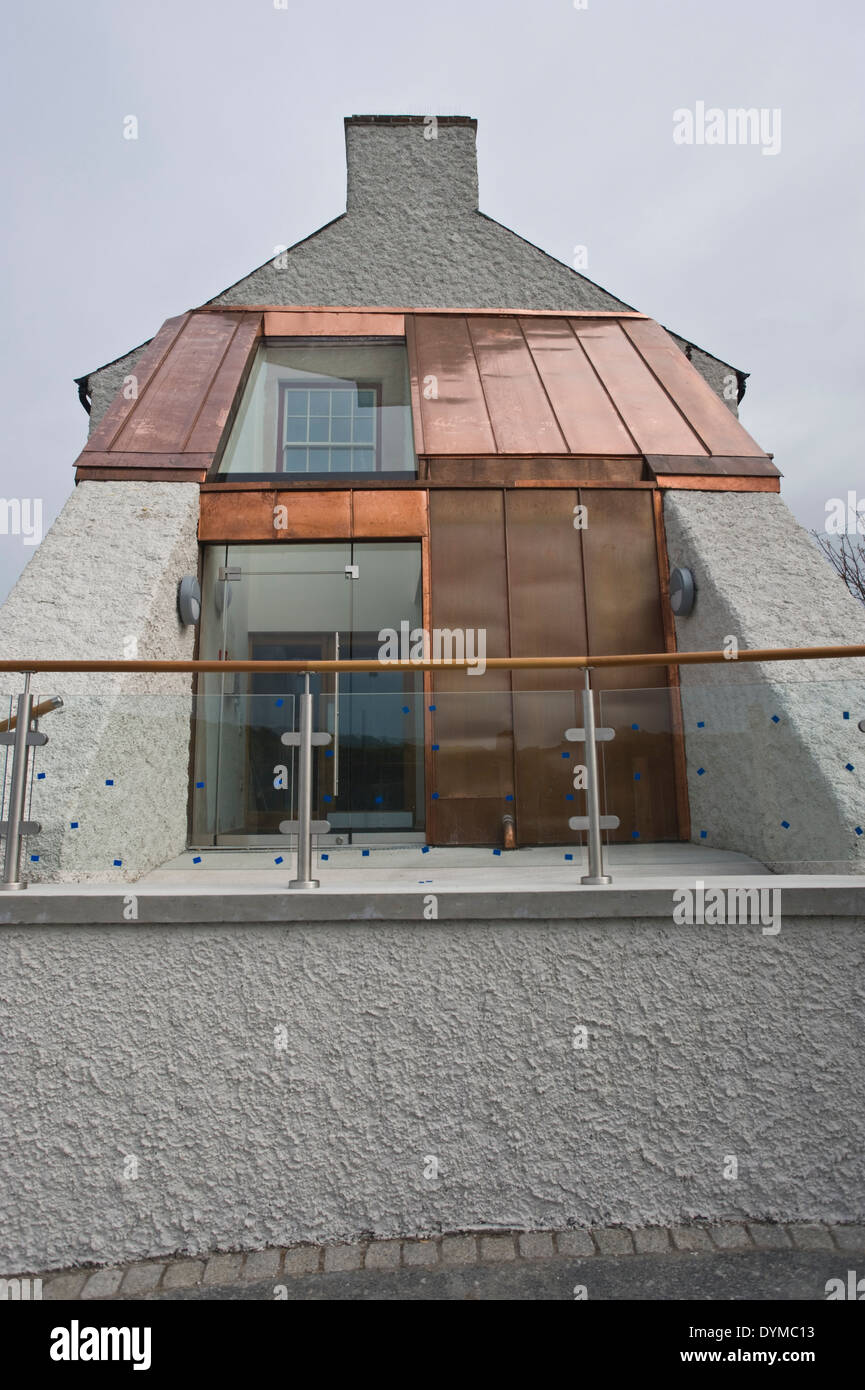 Building with copper cladding overlooking Amlwch harbour Anglesey North ...