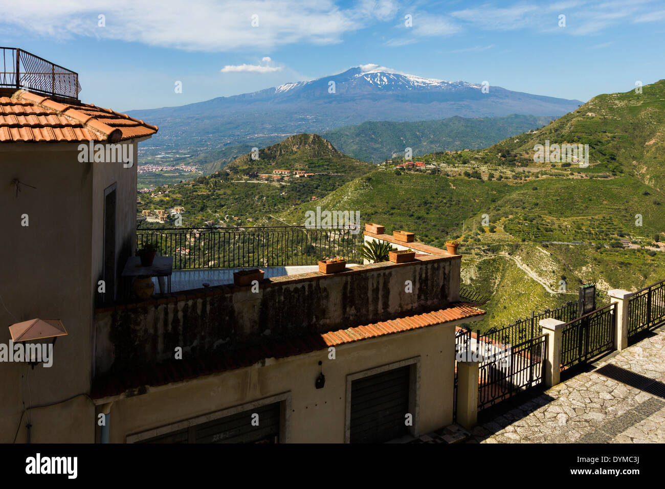 3350m Mount Etna volcano seen from this pretty castle village high ...