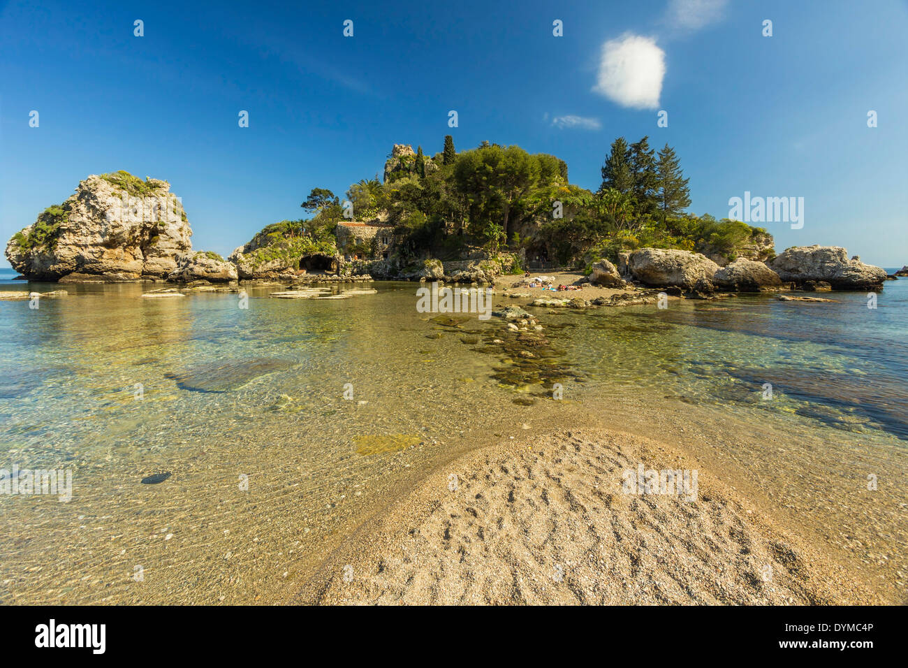Shingle spit to the isle at Isola Bella (pretty island) Bay off this NE ...