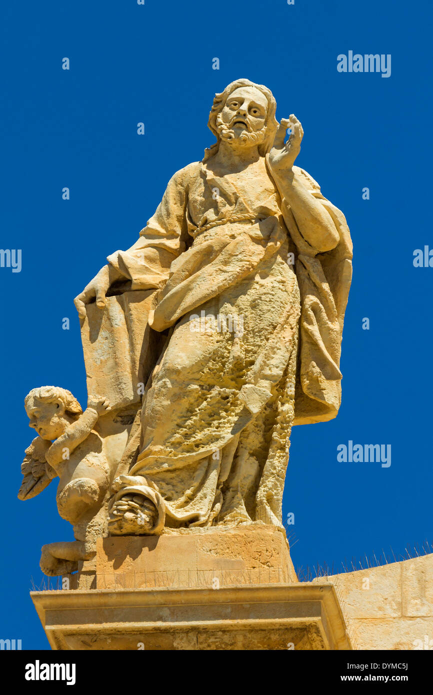 Statue at rebuilt Noto 17thC Cathedral, at this World Heritage city ...