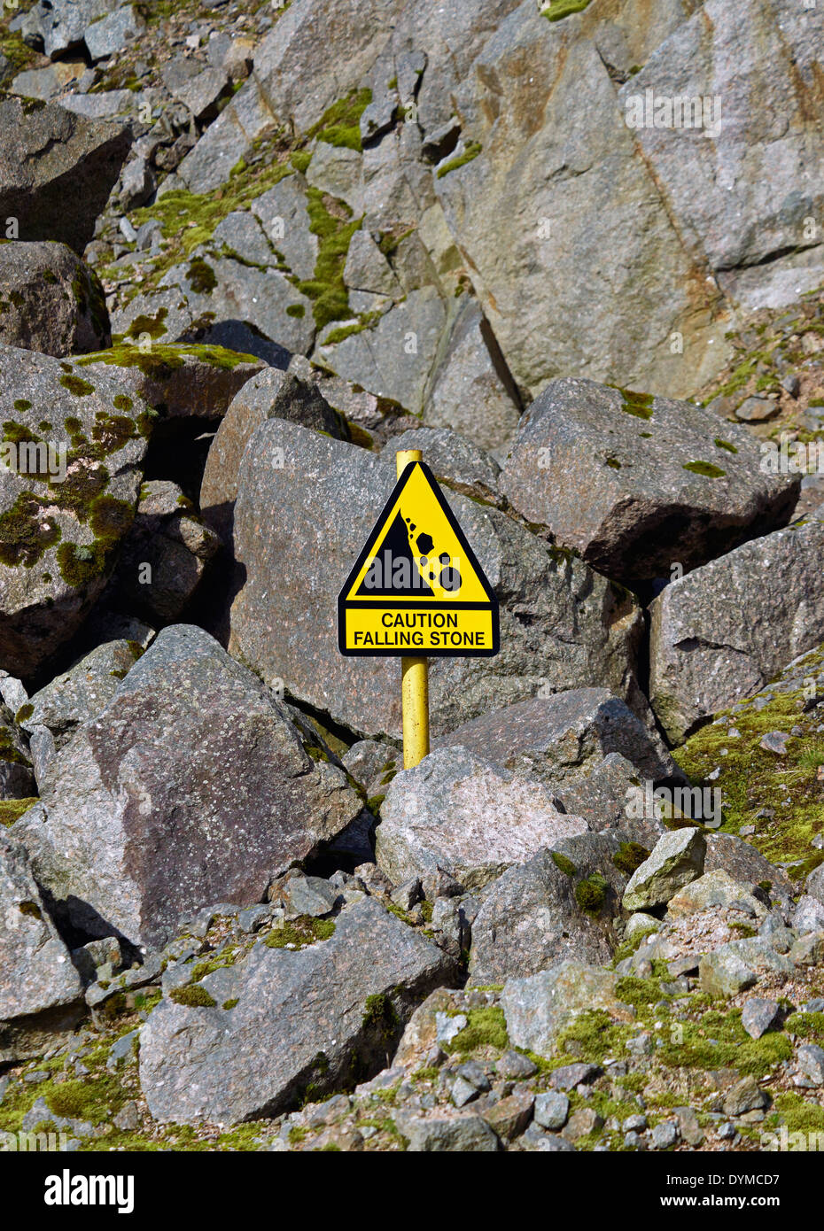 'CAUTION FALLING STONE', warning sign. Shap Pink Granite Quarry, Shap ...