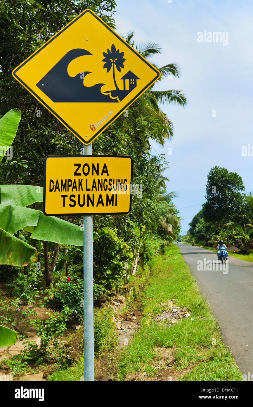 Tsunami zone warning sign in this tectonically active region on the ...
