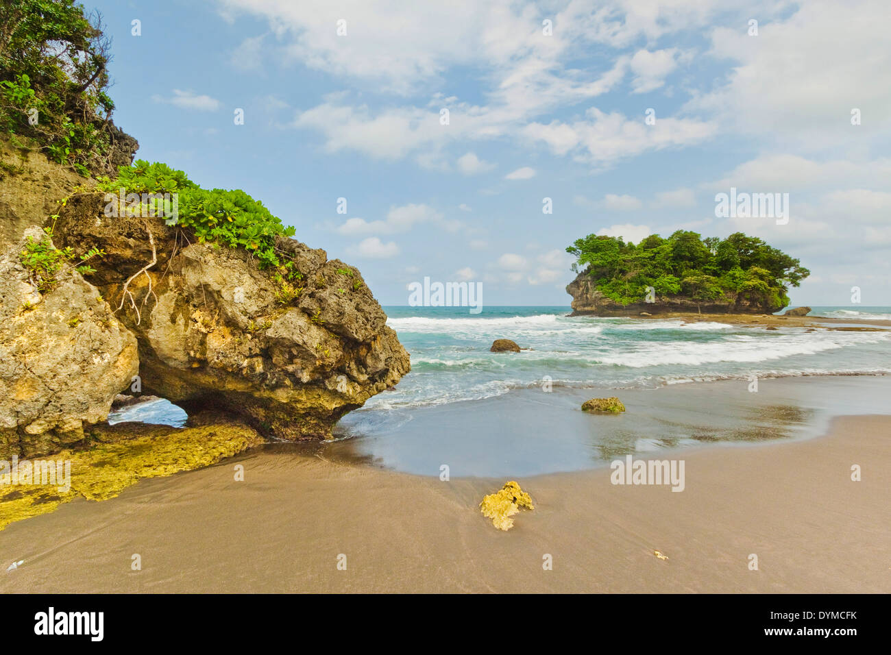 Eroded limestone rock sea stacks, a typical sight on the south coast ...