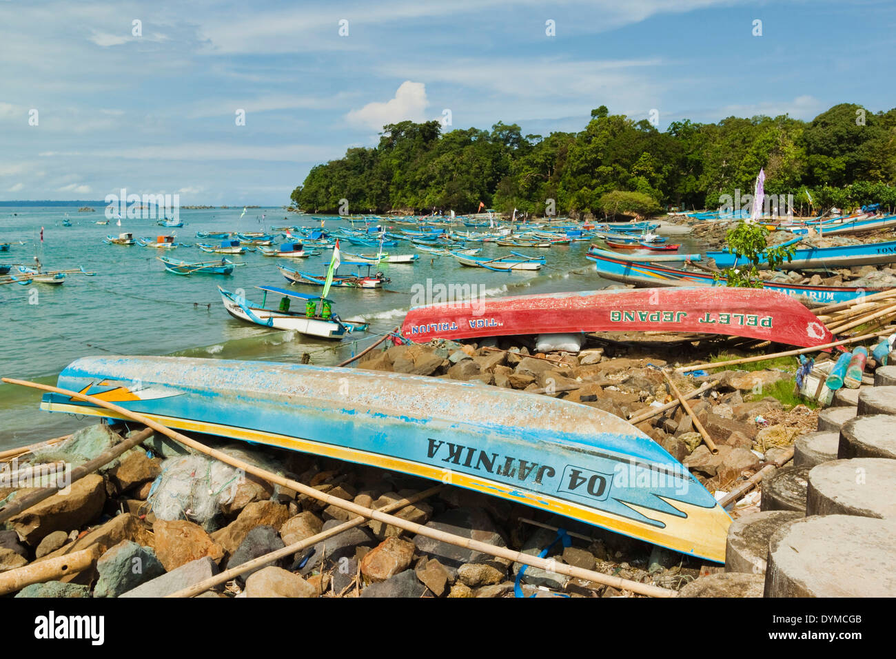 Outrigger fishing boats on the east side of the isthmus at this south ...