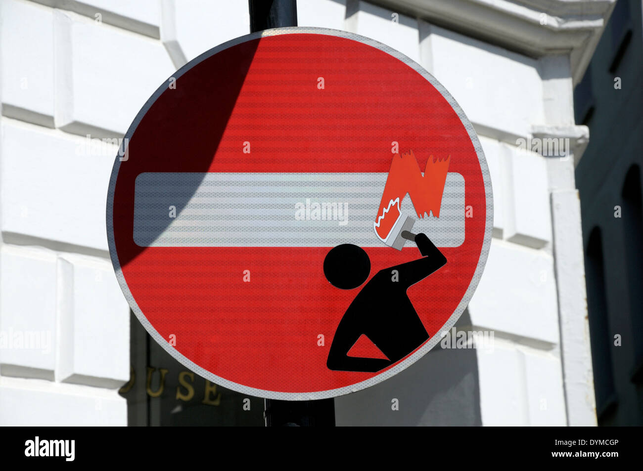 London, England, UK. Defaced traffic sign 'No Entry' in central London ...