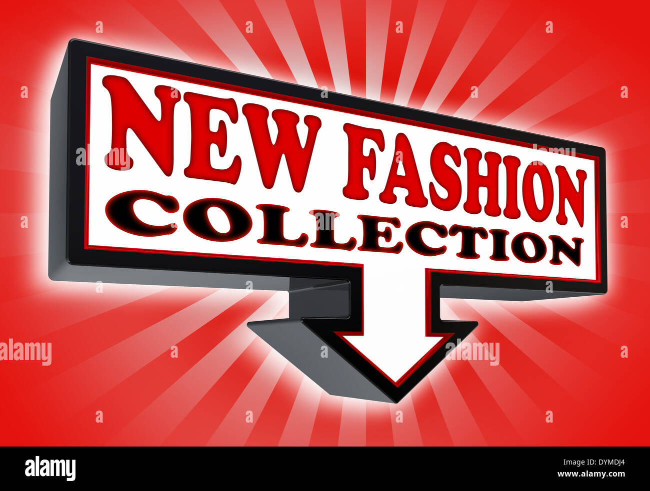 new fashion collection sign with arrow down red and black on red ...