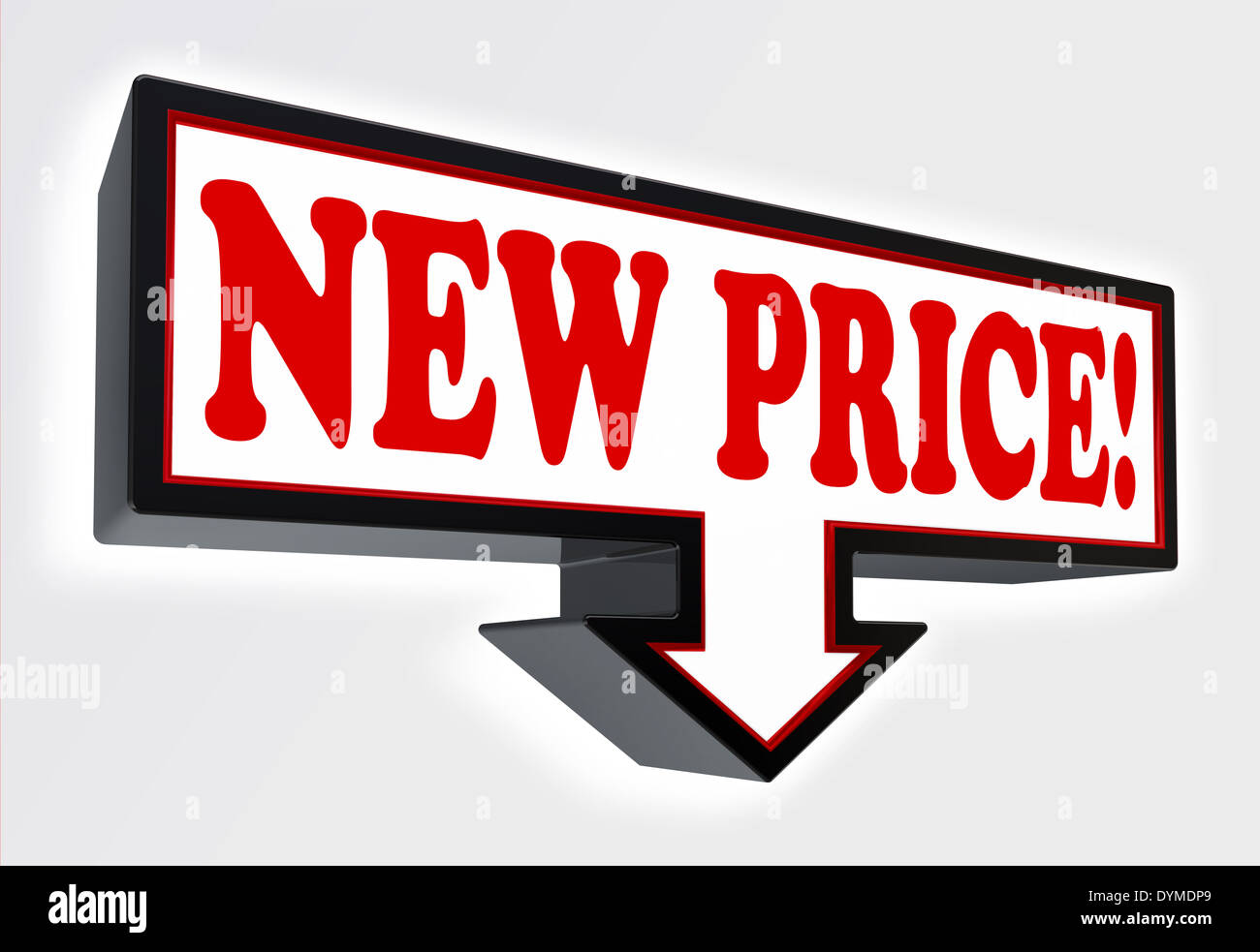 new price sign with arrow down red and black on white background ...