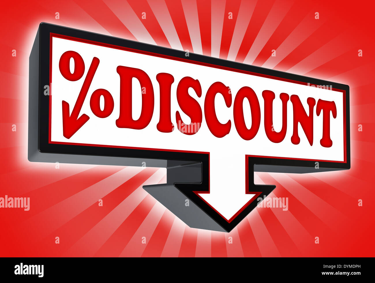 discount sign with arrow down and per cent symbol red and black on red ...