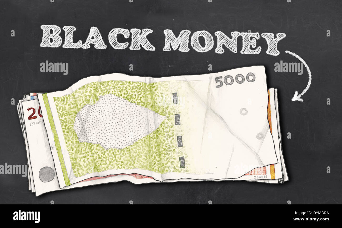 Black Money with Paper and Chalk on Blackboard Stock Photo - Alamy