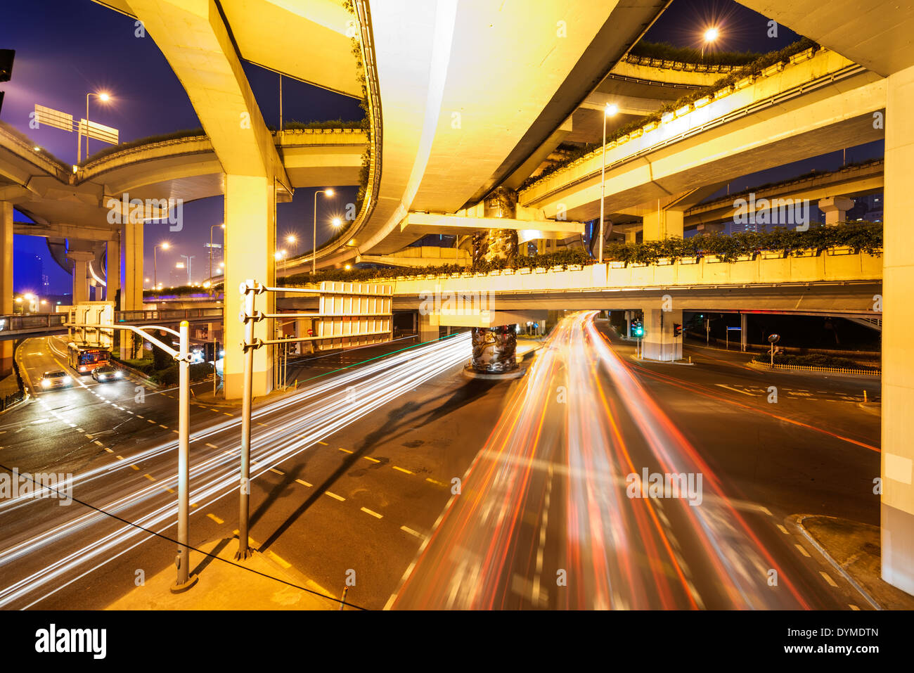 beautiful city interchange overpass at nightfall in shanghai Stock ...