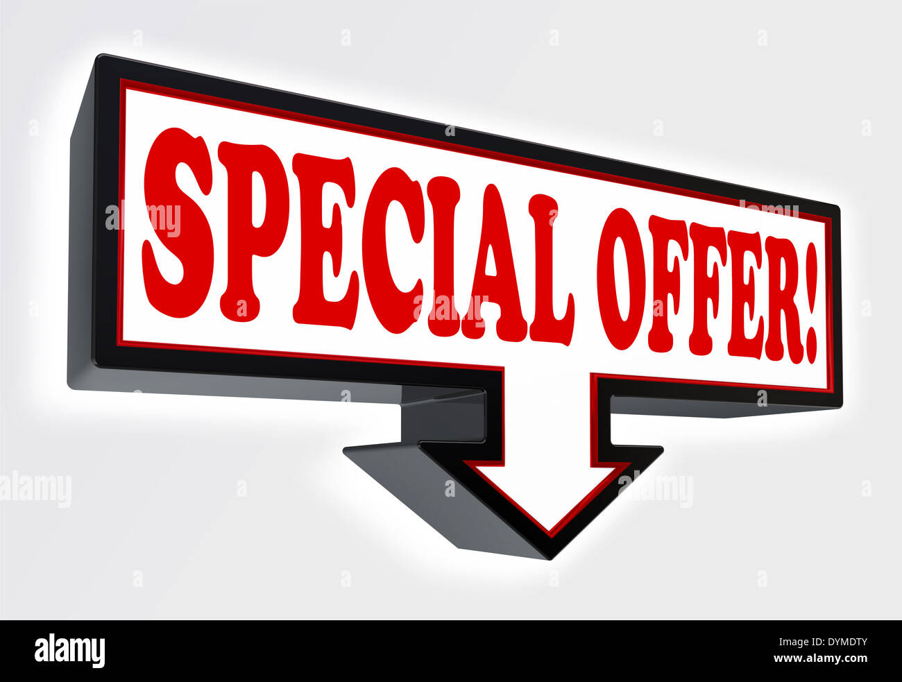 special offer sign with arrow down red and black on white background ...