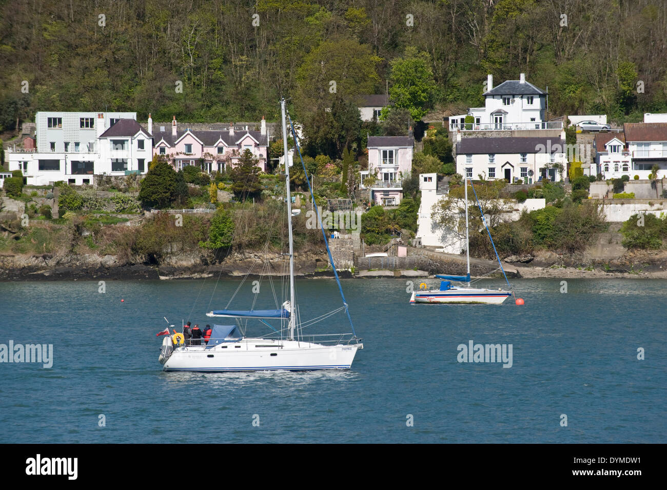 Yacht sailing on Menai Strait between Anglesey & Bangor North Wales UK ...