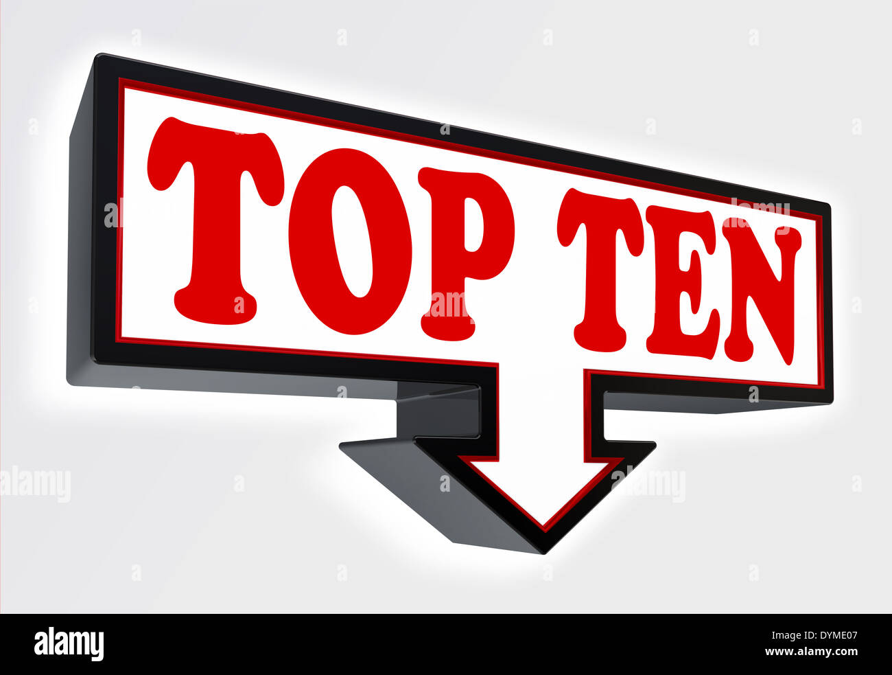 top ten arrow sign red and black on red background. clipping path ...
