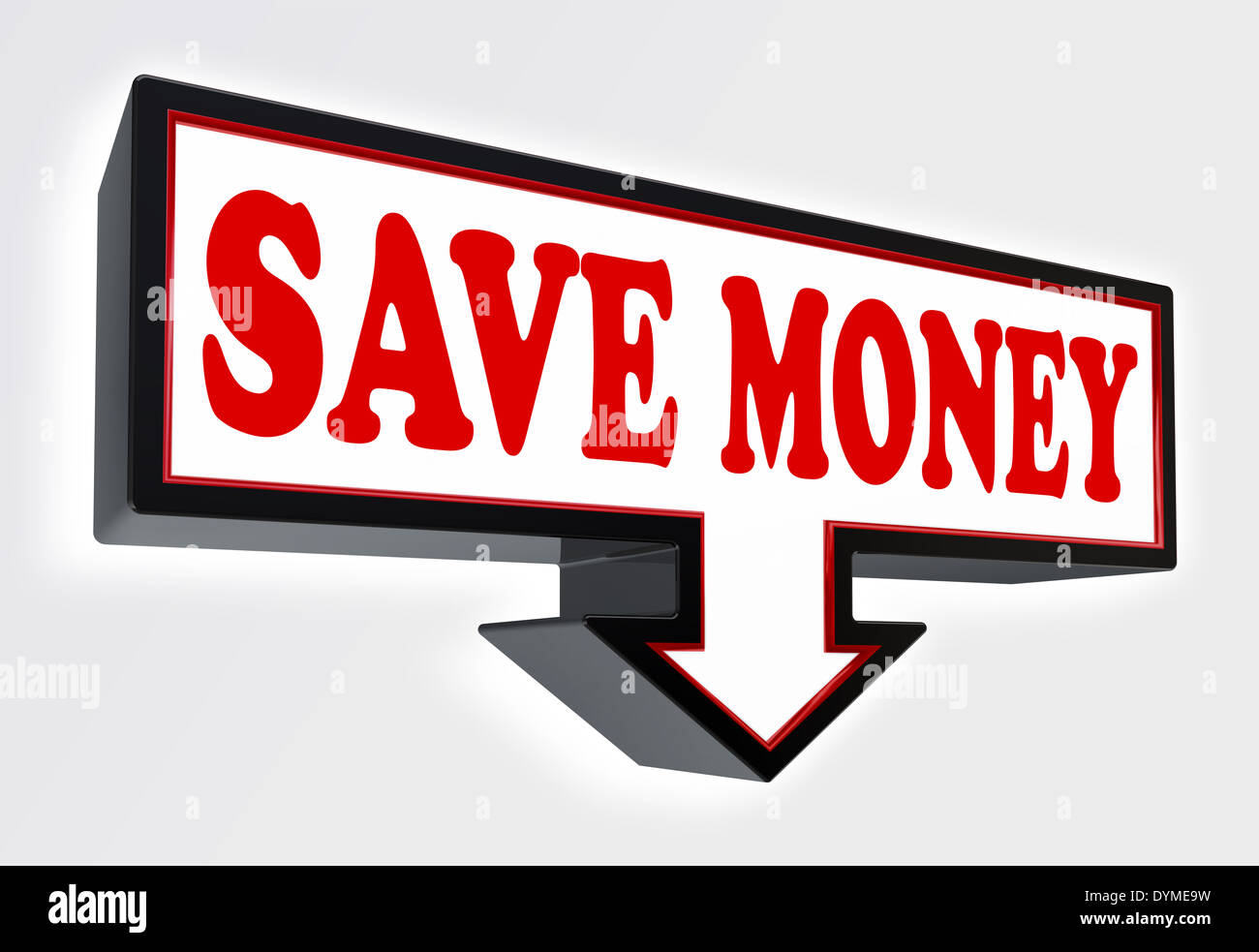save money red and black arrow sign on white background. clipping path ...