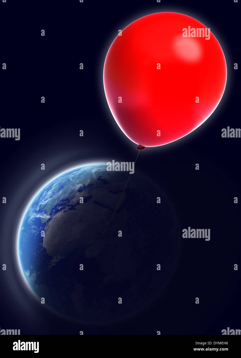 red balloon in space with earth globe. Elements of this image furnished ...