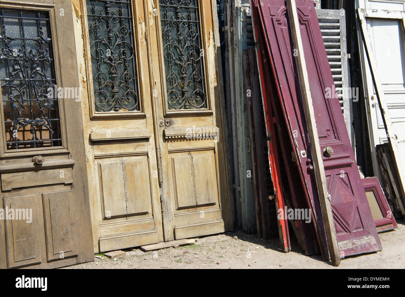 colorful doors for sale at the bulky items section of a French flea ...