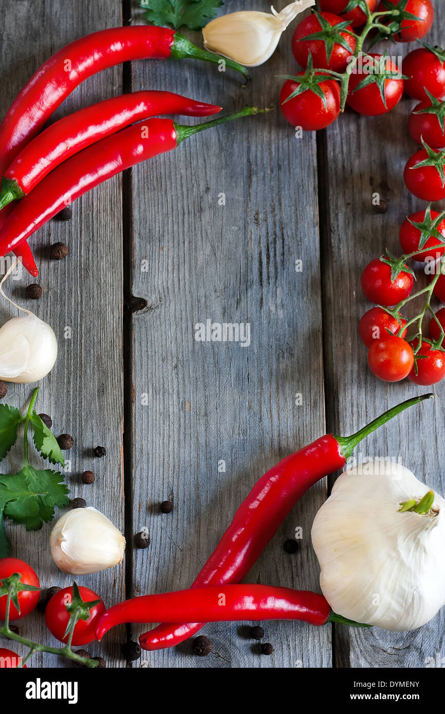 Chili pepper, cherry tomato, cilantro and garlic - traditional ...