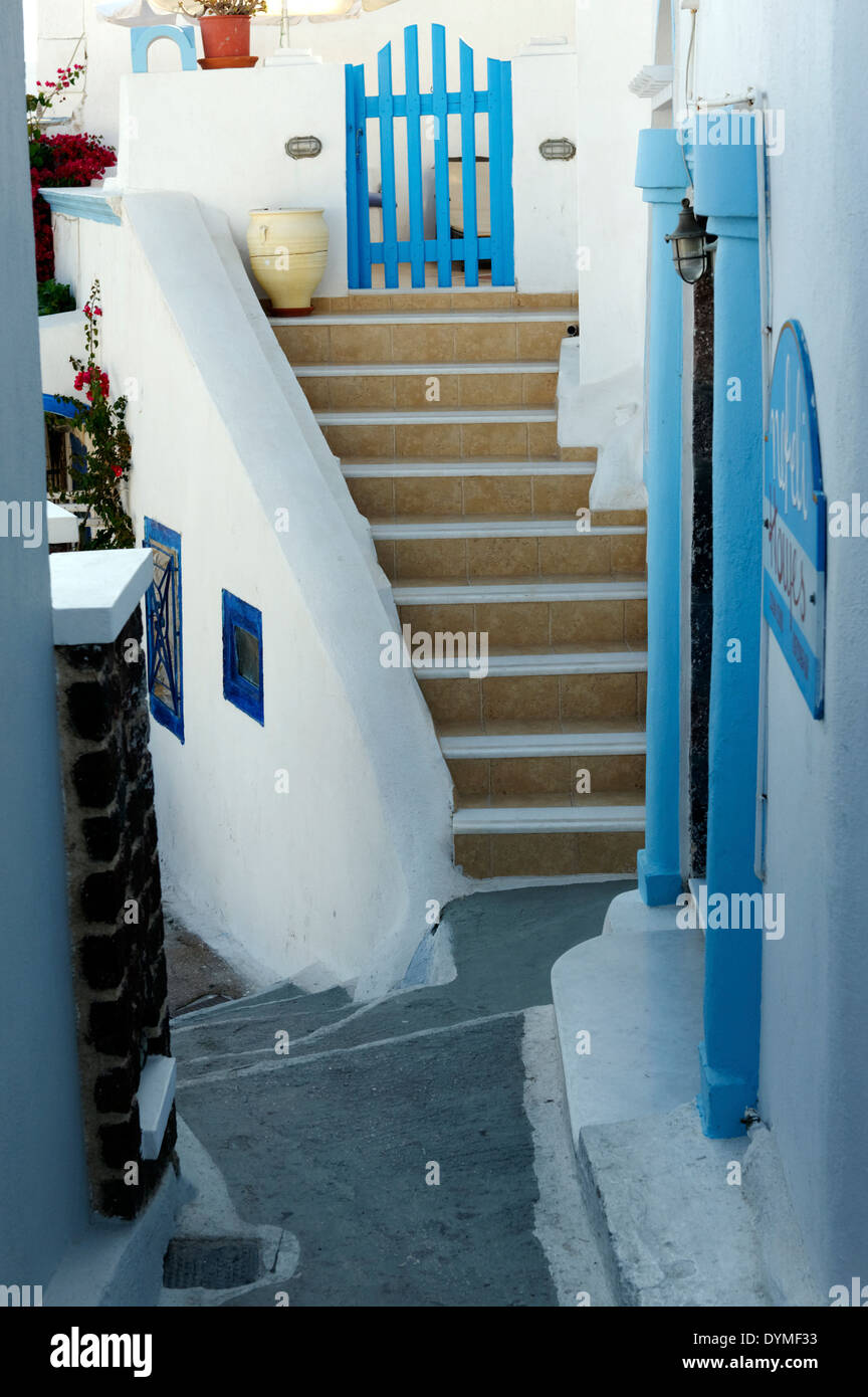Santorini Cyclades Greece Typical Cycladic view narrow path with white ...
