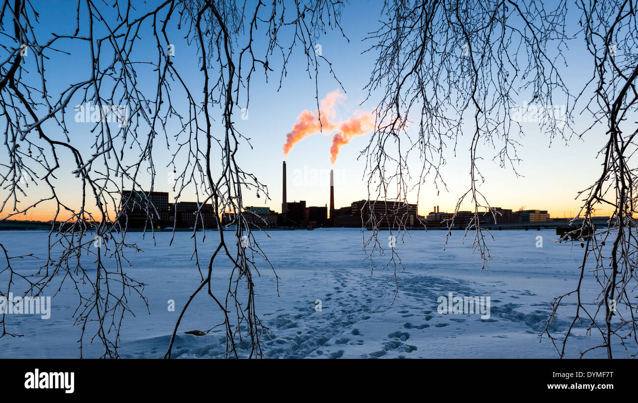 Salmisaari and Salmisaari power plant at sunrise, Helsinki, Finland ...