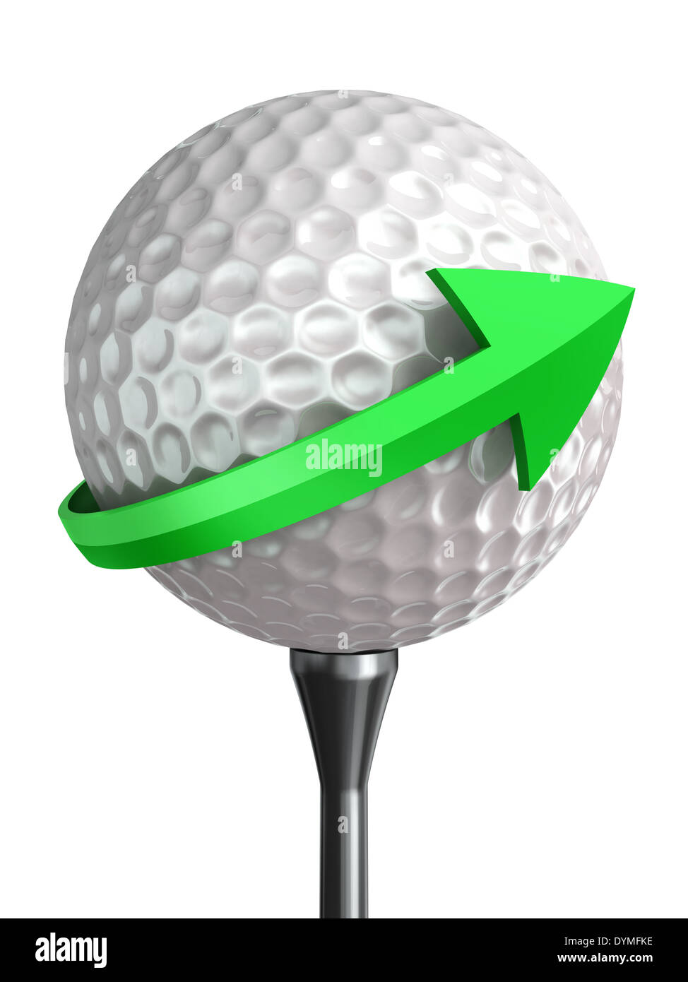 golf ball on tee and green arrow isolated on white background Stock ...